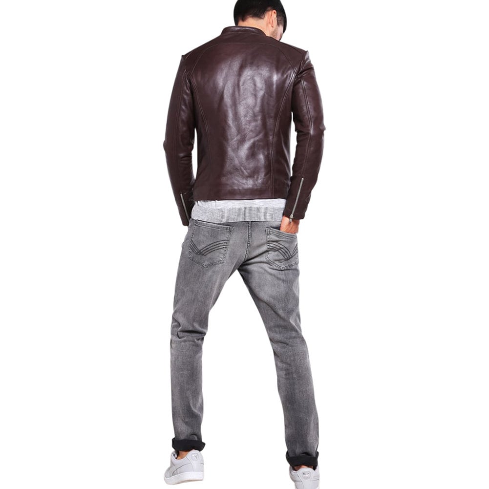Custom Made Leather Jacket Men in Brown Lambskin Leather Biker - Etsy