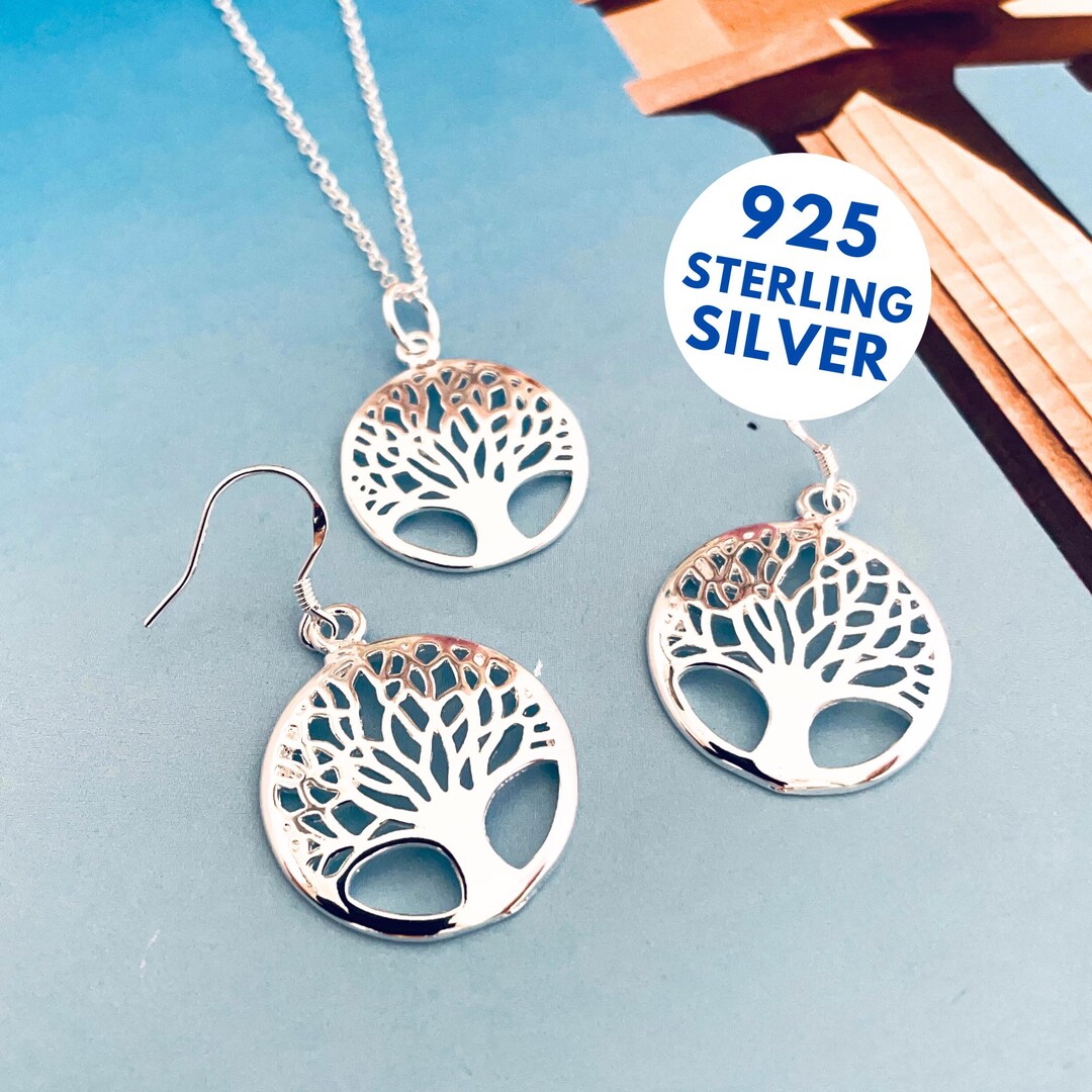 Tree of Life Jewelry Set Sterling Silver Necklace Earring Set Nature ...