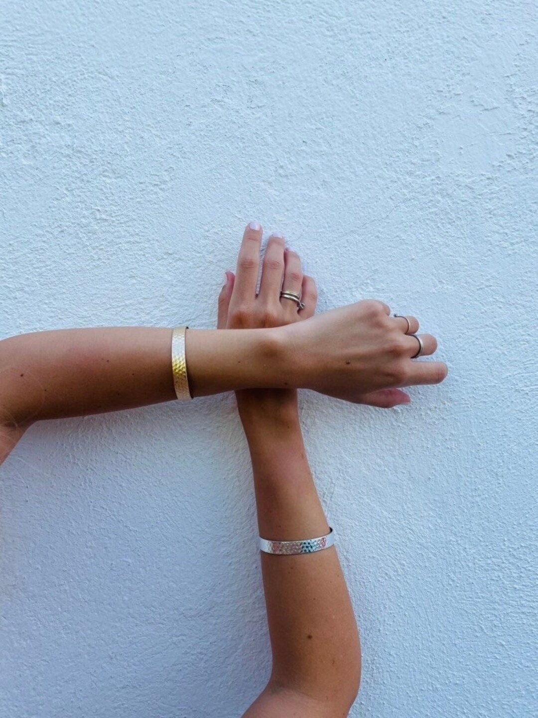 925 Cycladic Silver Forearm Cuff, Greek Silver Hammered Cuff, Stacking ...