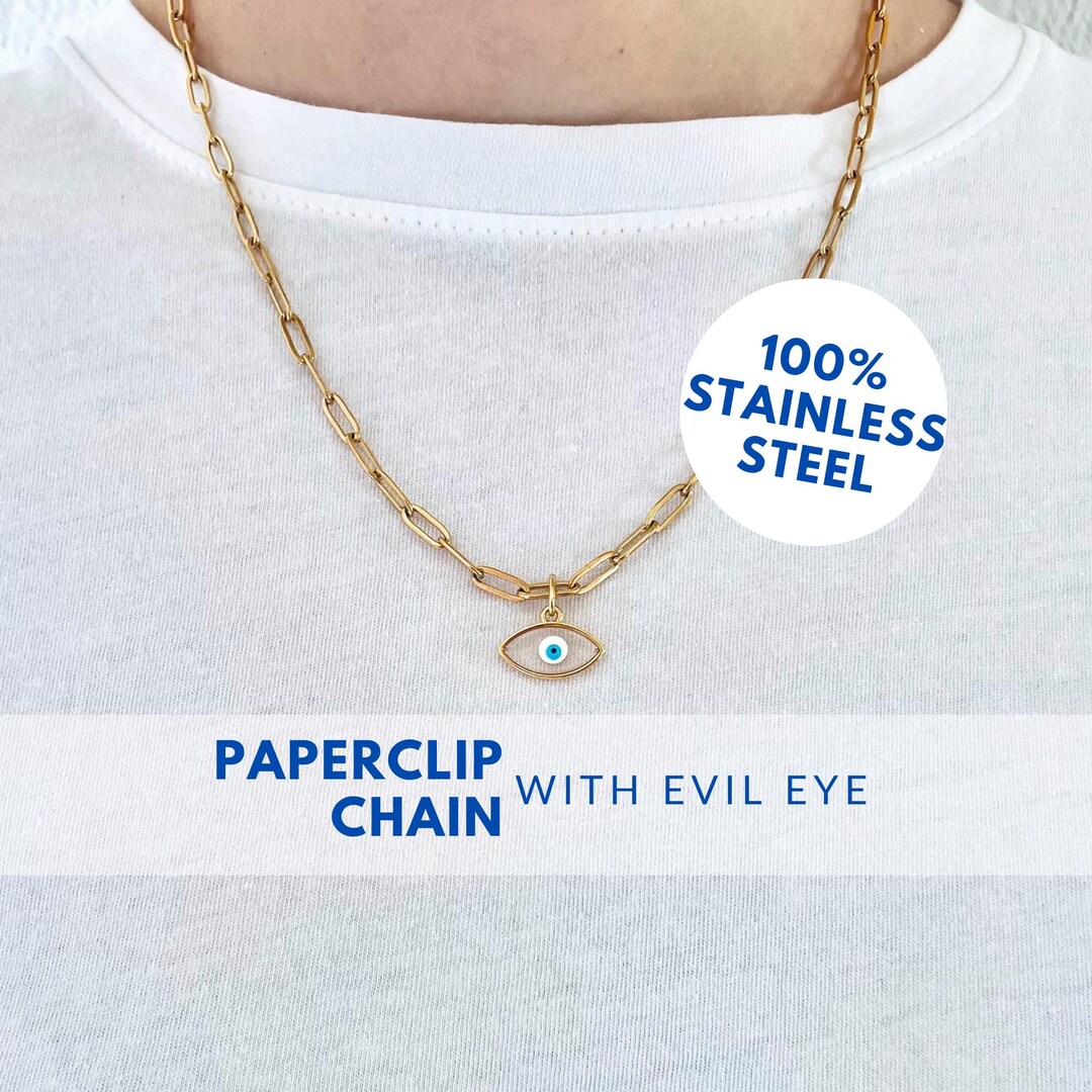 Greek Goddess Golden Paperclip Chain With Golden Evil Eye Pendant ...