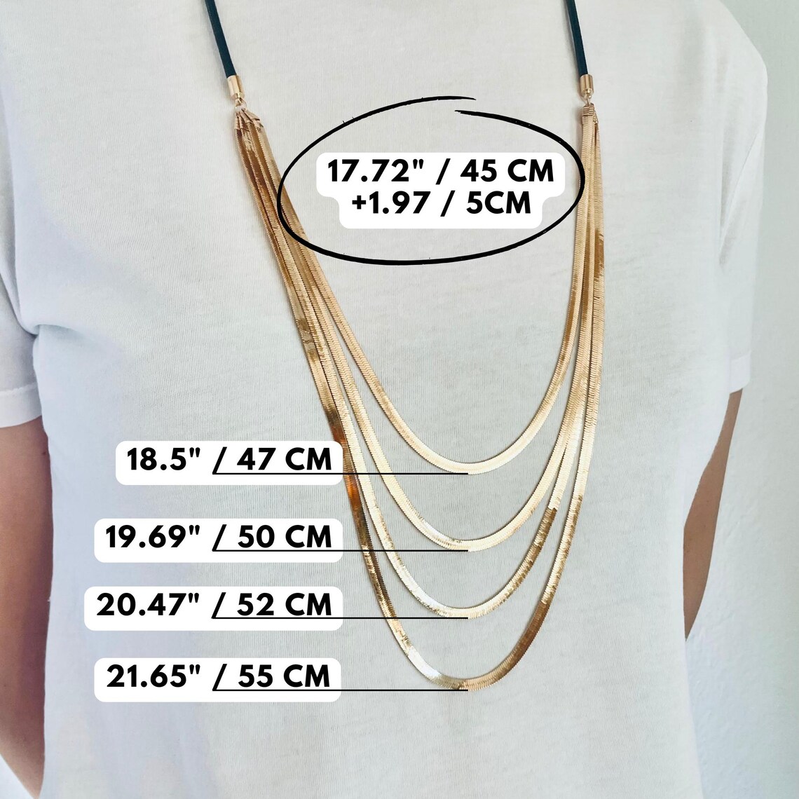 Layered Gold Necklace Snake Chain Multi Strand Jewelry Black Cord ...