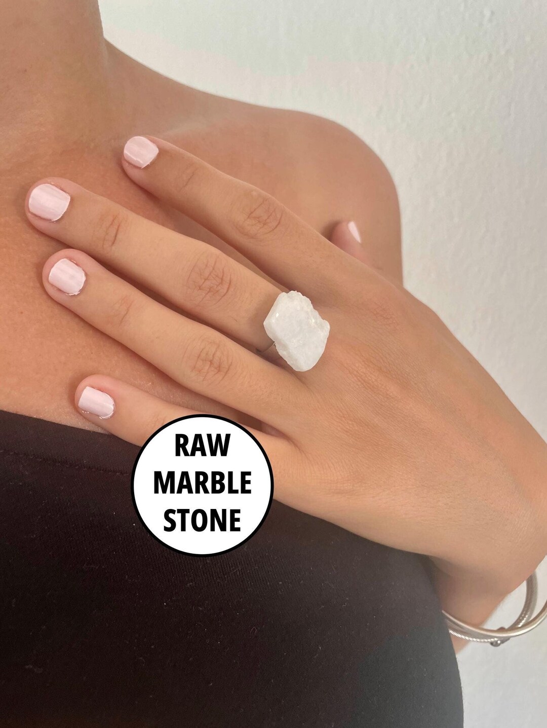 Raw Greek White Marble Ring With Natural Upolished Stone for Eco ...