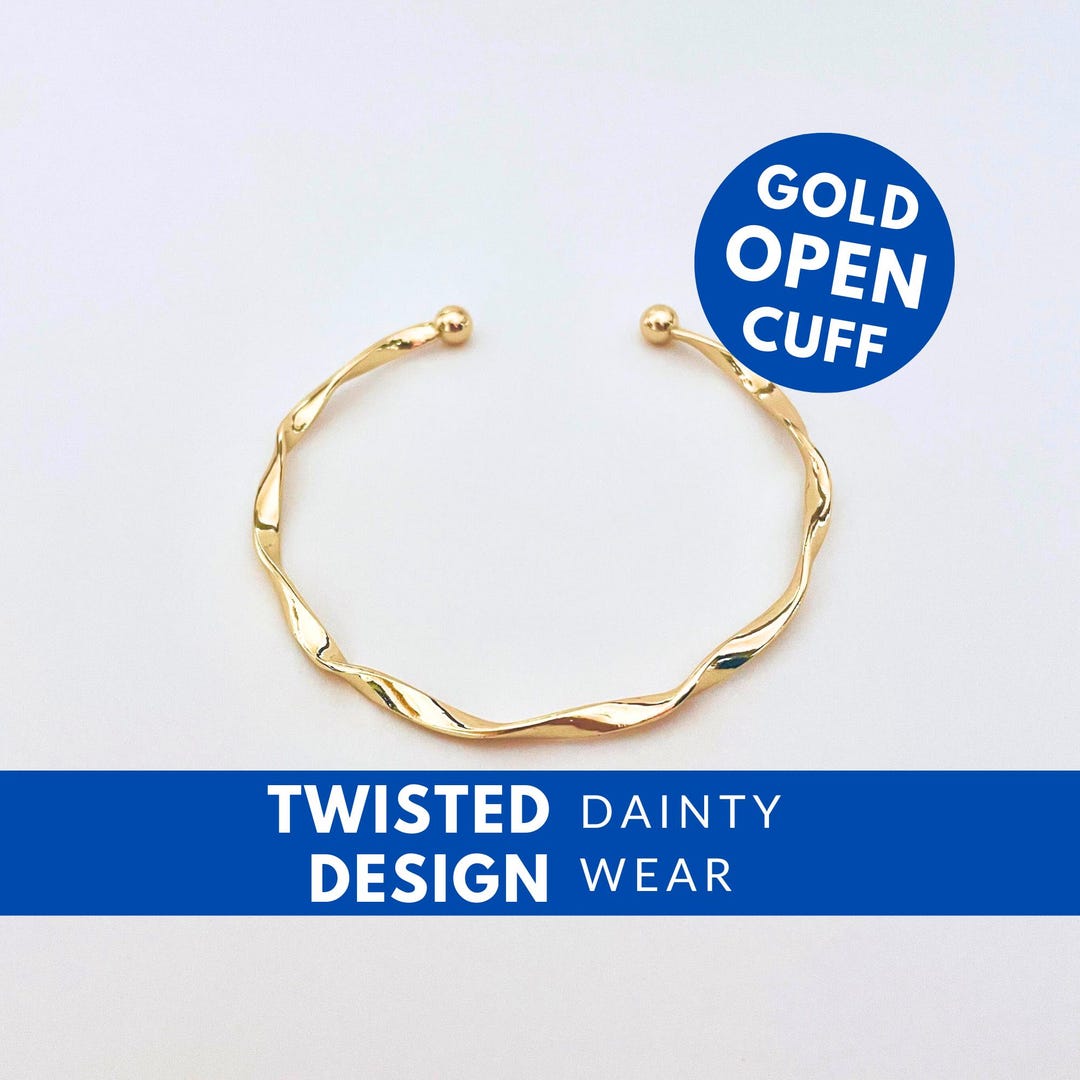 Gold Twisted Bracelet Open Cuff Ball End Bangle Spiral Design Stack ...