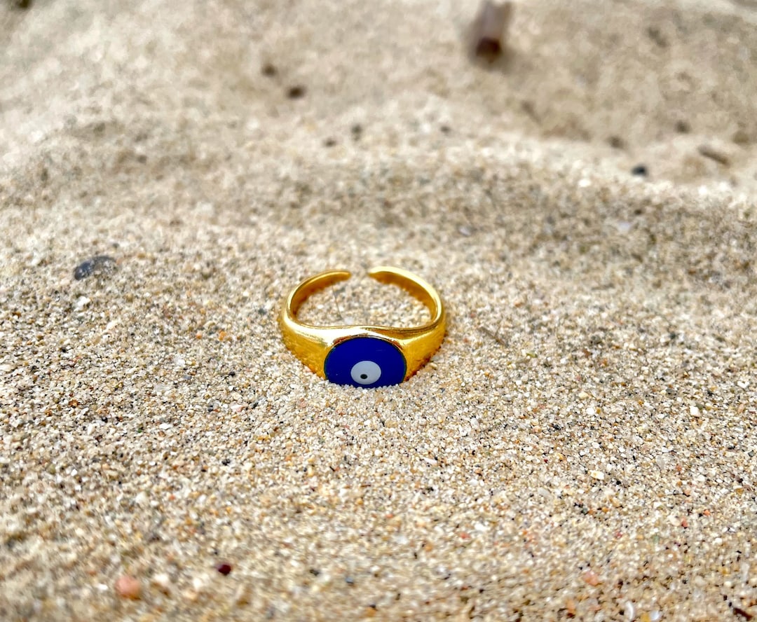 Golden Evil Eye Ring: Adjustable Steel Greek Goddess Jewelry - Etsy