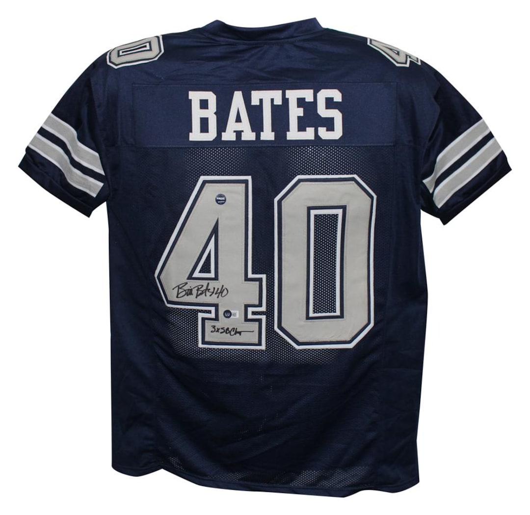 Bill Bates Autographed/signed Pro Style Blue XL Jersey 3x Champs ...