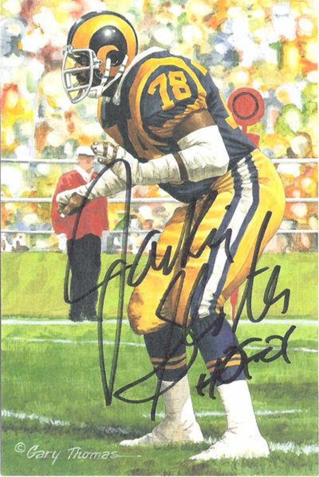 Jackie Slater Autographed Los Angeles Rams Goal Line Art Card in Black ...