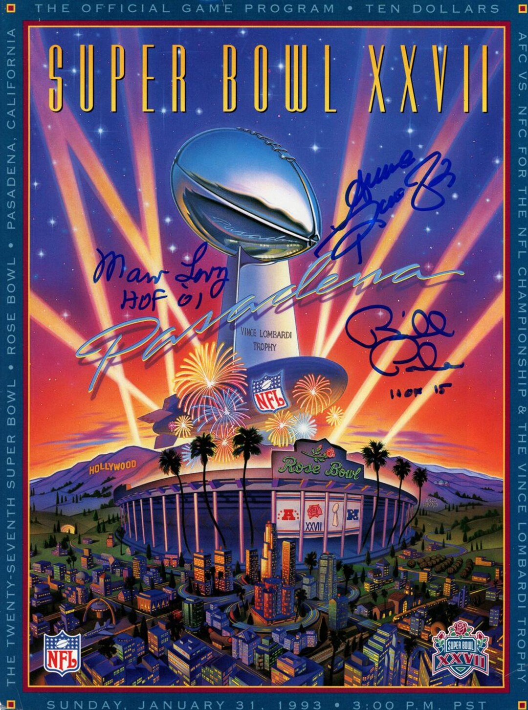 Marv Levy, Bill Polian & Andre Reed Signed Super Bowl XXVII Program JSA ...