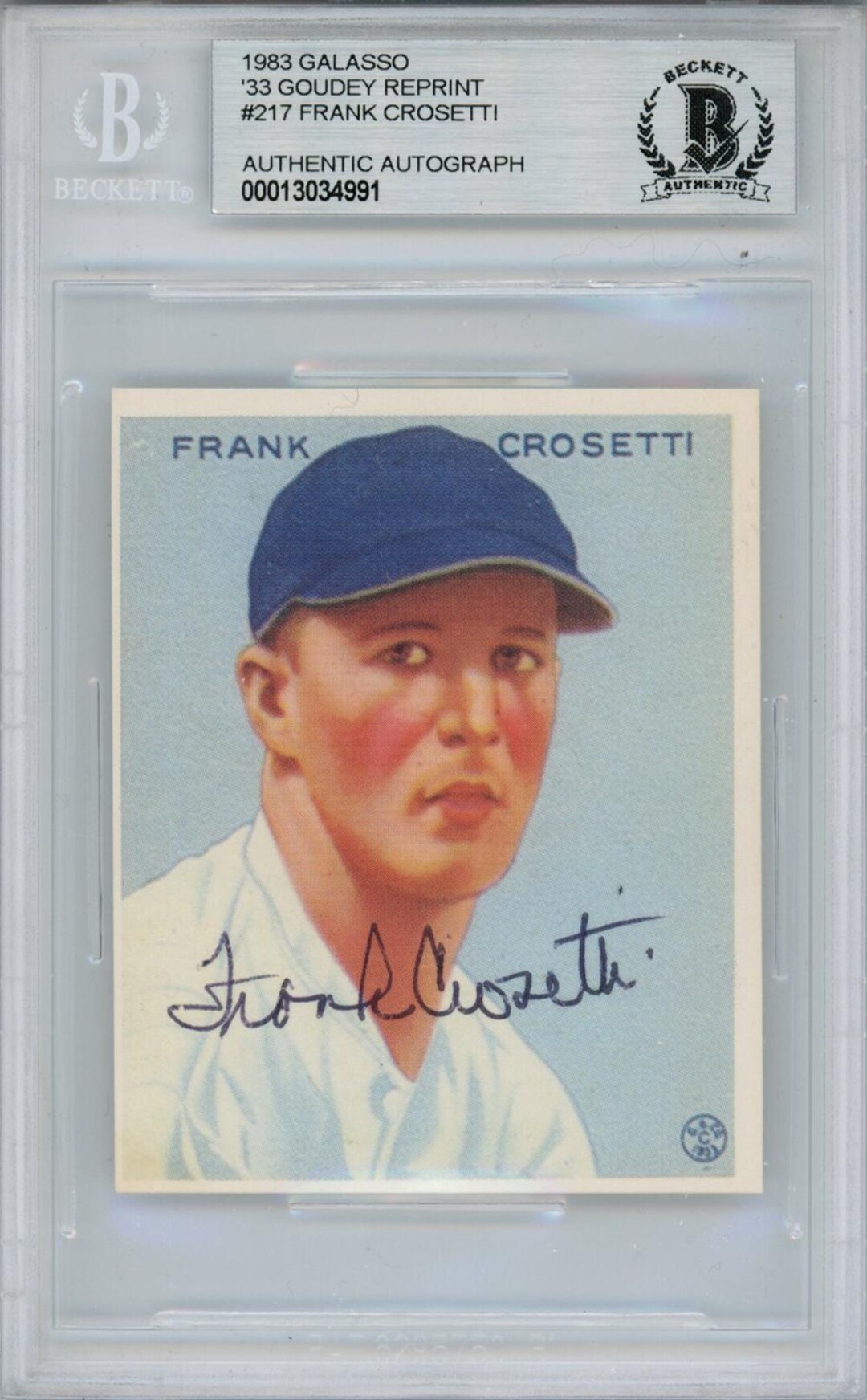 Frank Crosetti Signed 1983 Galasso '33 Goudey Reprint 217 Card Beckett ...