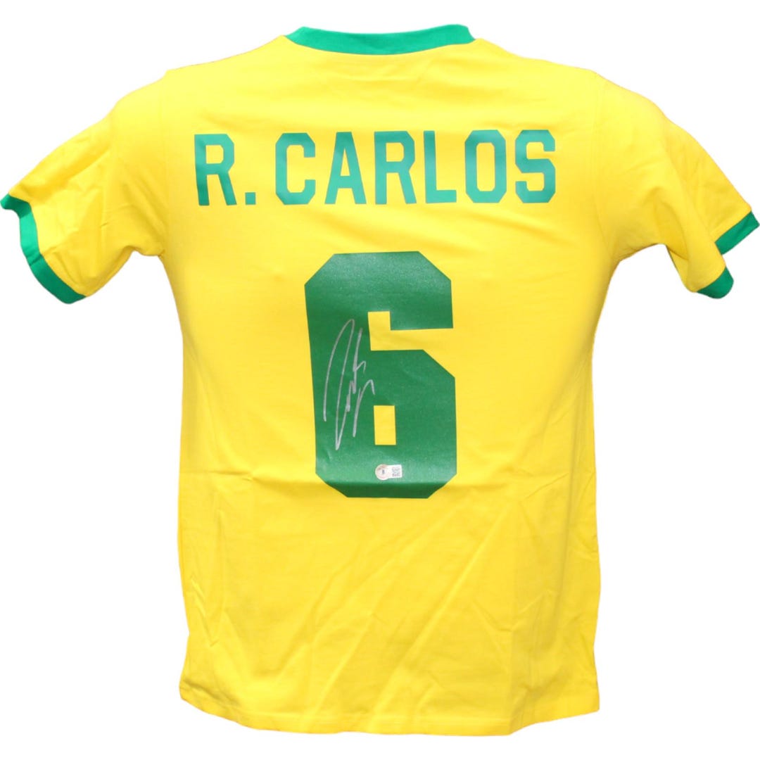 Roberto Carlos Autographed/signed Brazil Custom Style Yellow Jersey ...