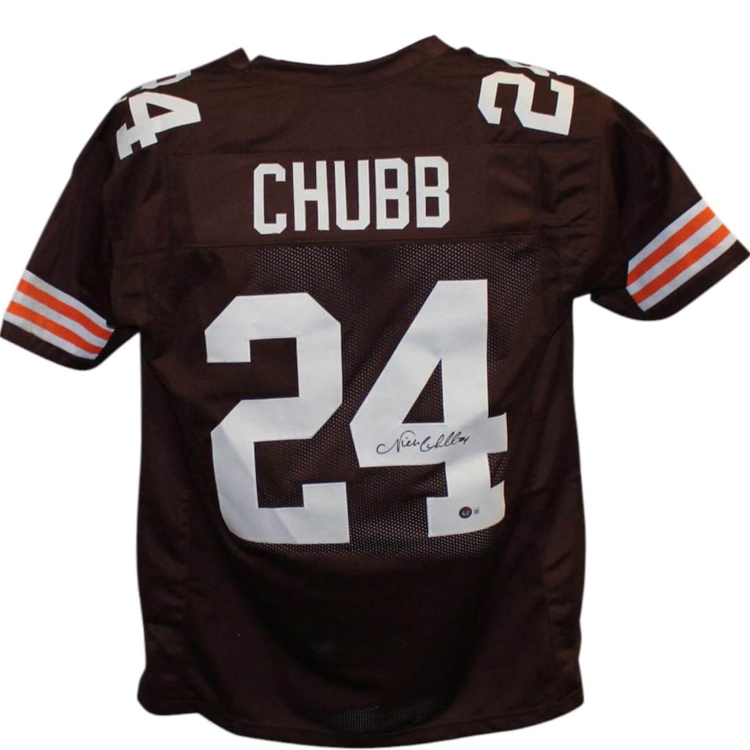 Nick Chubb Autographed/signed Pro Style Brown XL Jersey Beckett 32358 ...