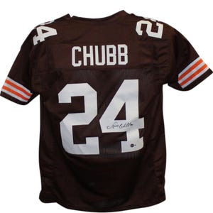 Nick Chubb Autographed/signed Pro Style Brown XL Jersey Beckett 32358 ...