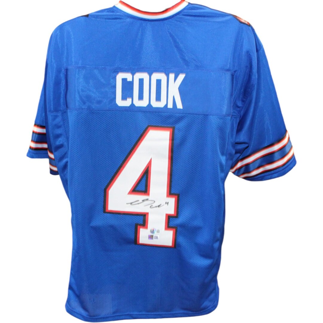 James Cook Autographed/signed Pro Style Sz XL Blue Jersey Beckett ...