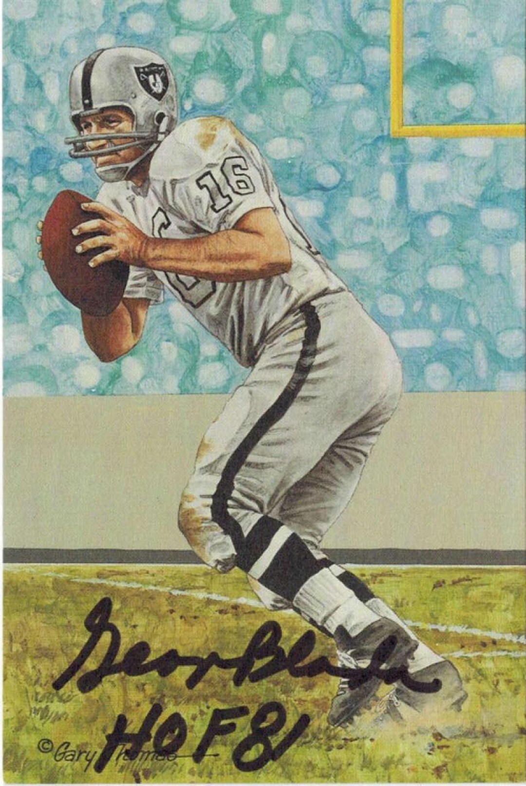 George Blanda Autographed Oakland Raiders Goal Line Art Card in Black W ...
