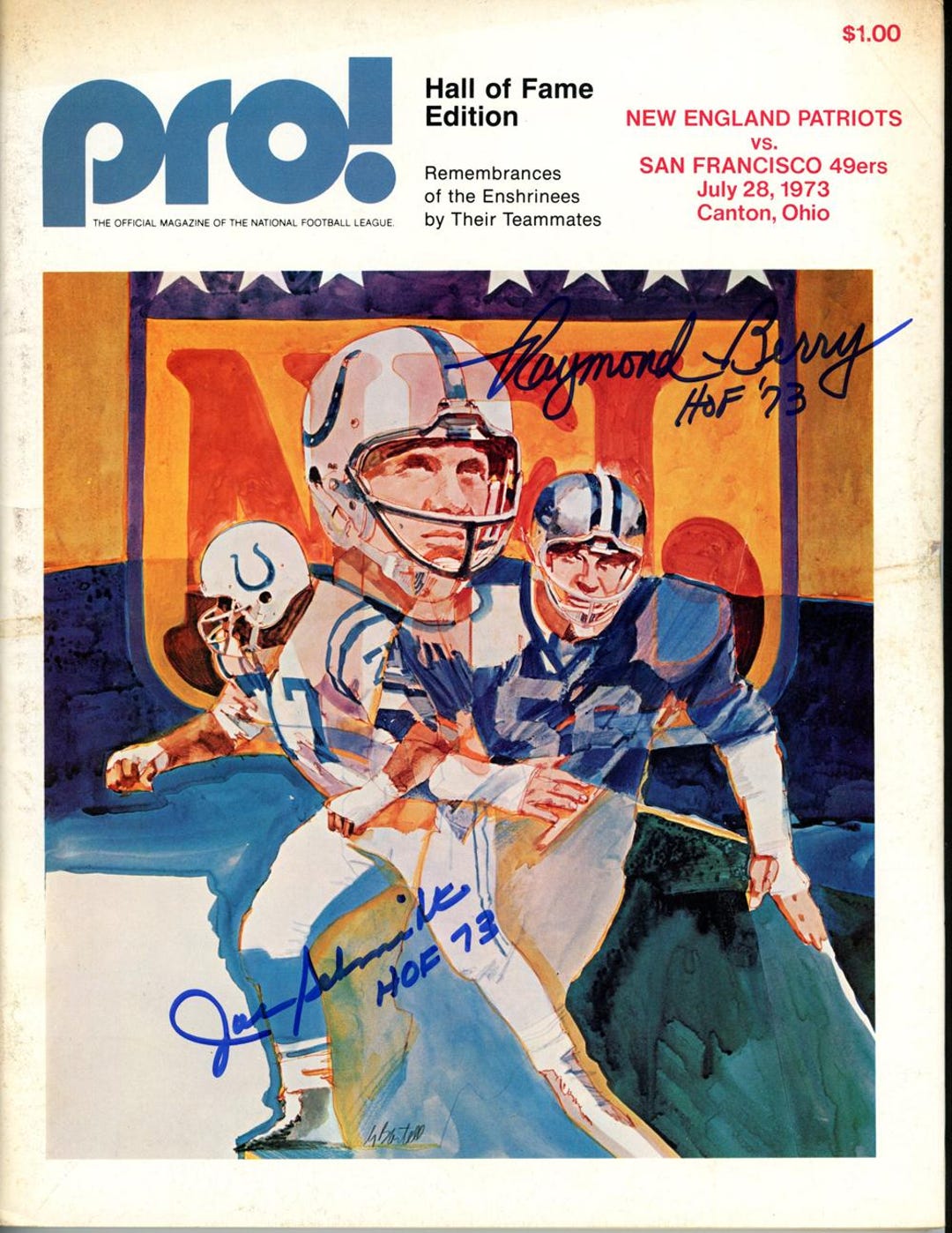 Raymond Berry & Joe Schmidt Signed 1973 Pro Magazine HOF Beckett - Etsy