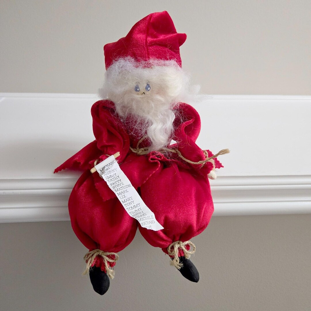 Vintage Handmade Sitting Santa Mrs. Claus Rag Doll Shelf Sitter Art ...