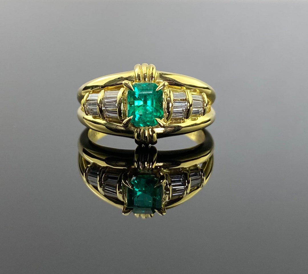 Certified 18K Gold and Natural Emerald Ring - Etsy