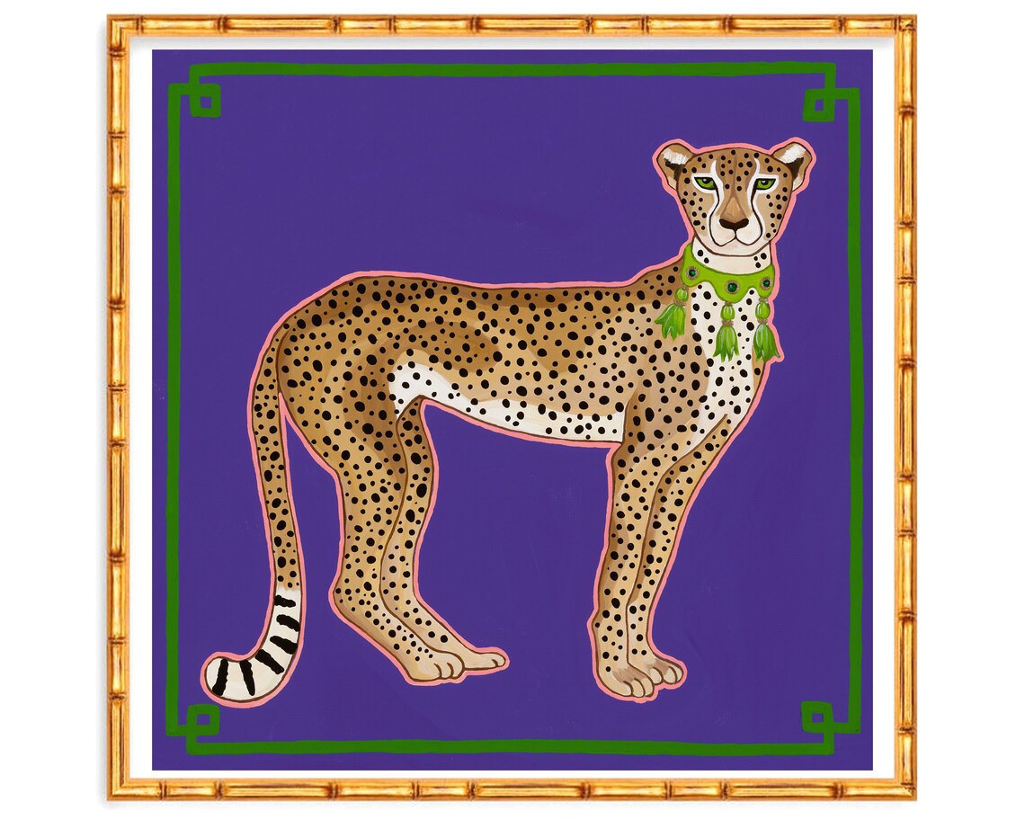 Art Print Chinoiserie Cheetah With Tassels on Purple | Etsy
