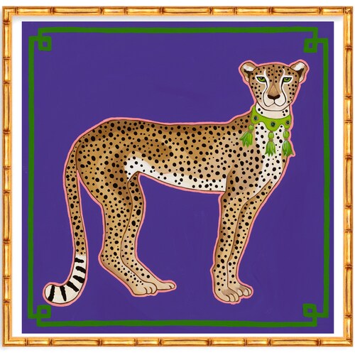 Art Print Chinoiserie Cheetah With Tassels on Green - Etsy
