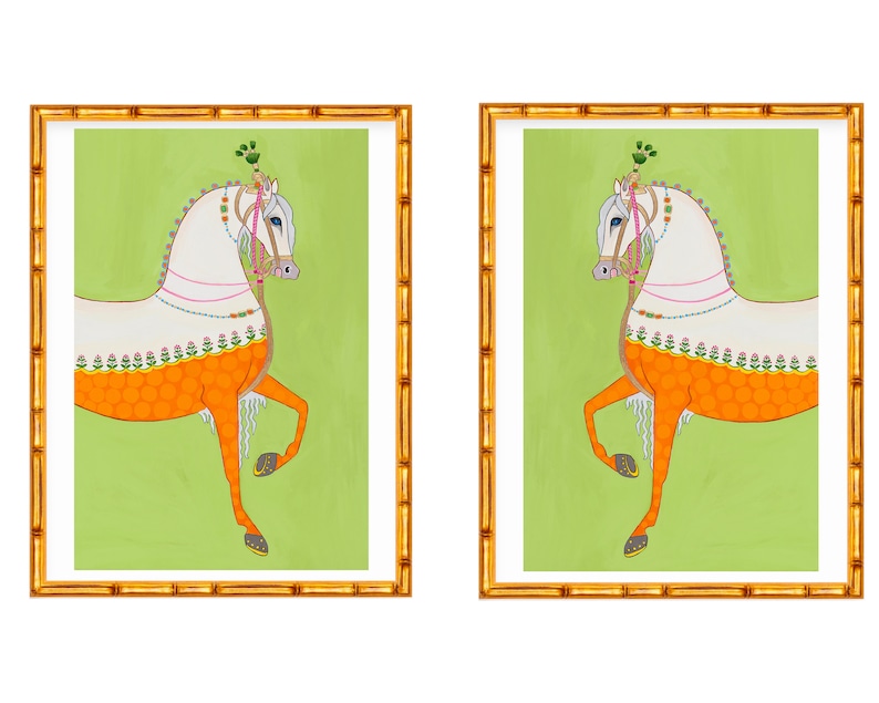 Art Print Preppy Horse With Indian Pattern Tassels and Pom Poms - Etsy