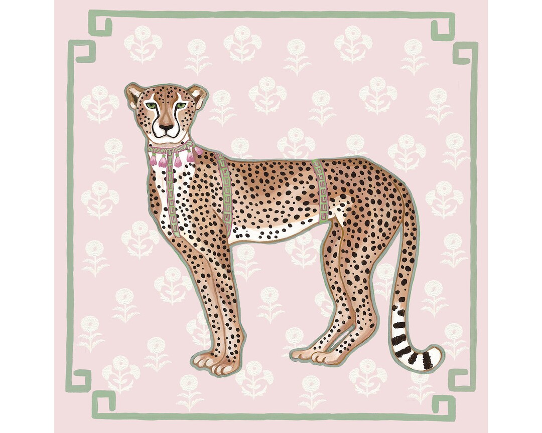 Art Print Chinoiserie Cheetah With Mughal Flowers // Preppy // Nursery ...