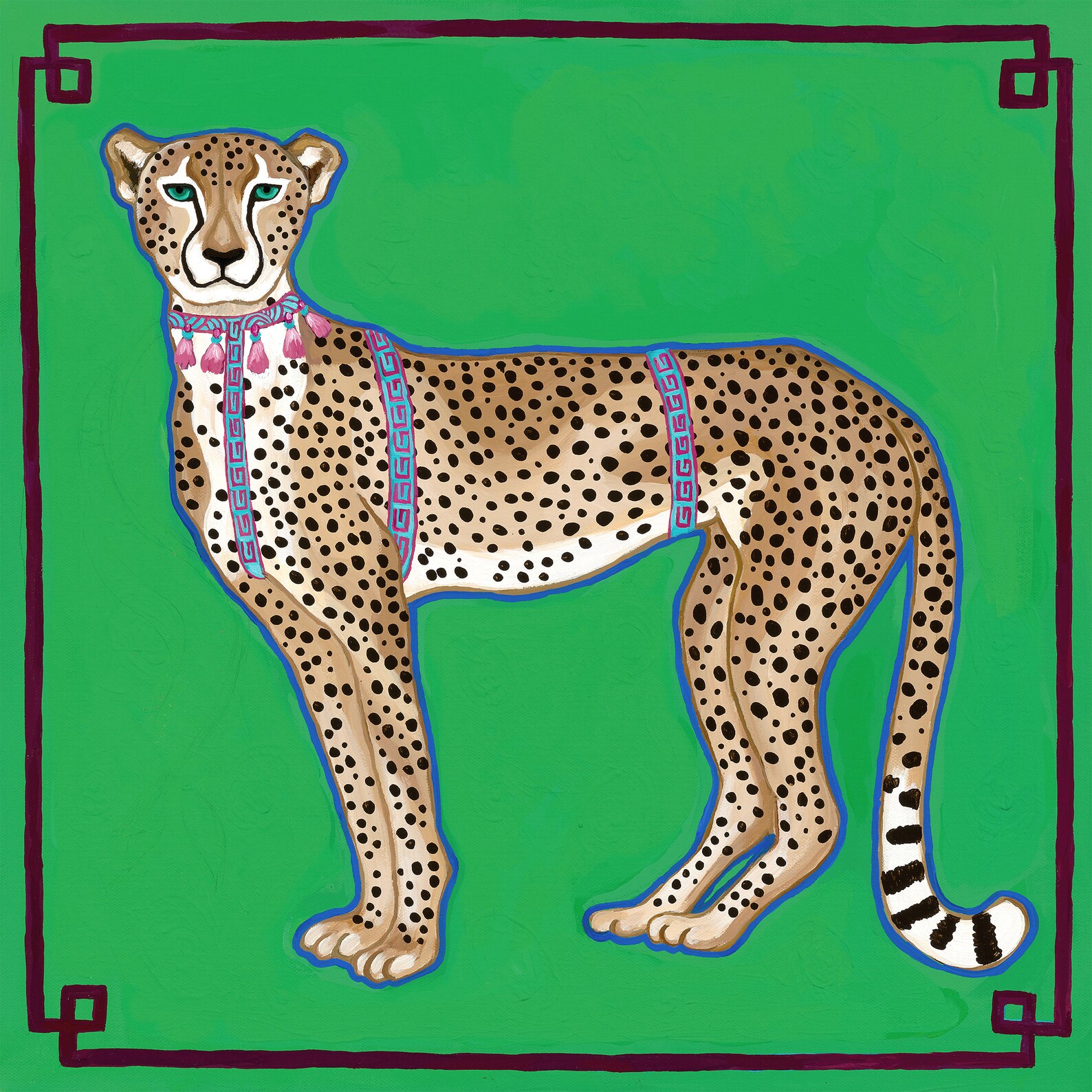 Art Print Chinoiserie Cheetah With Tassels on Green - Etsy