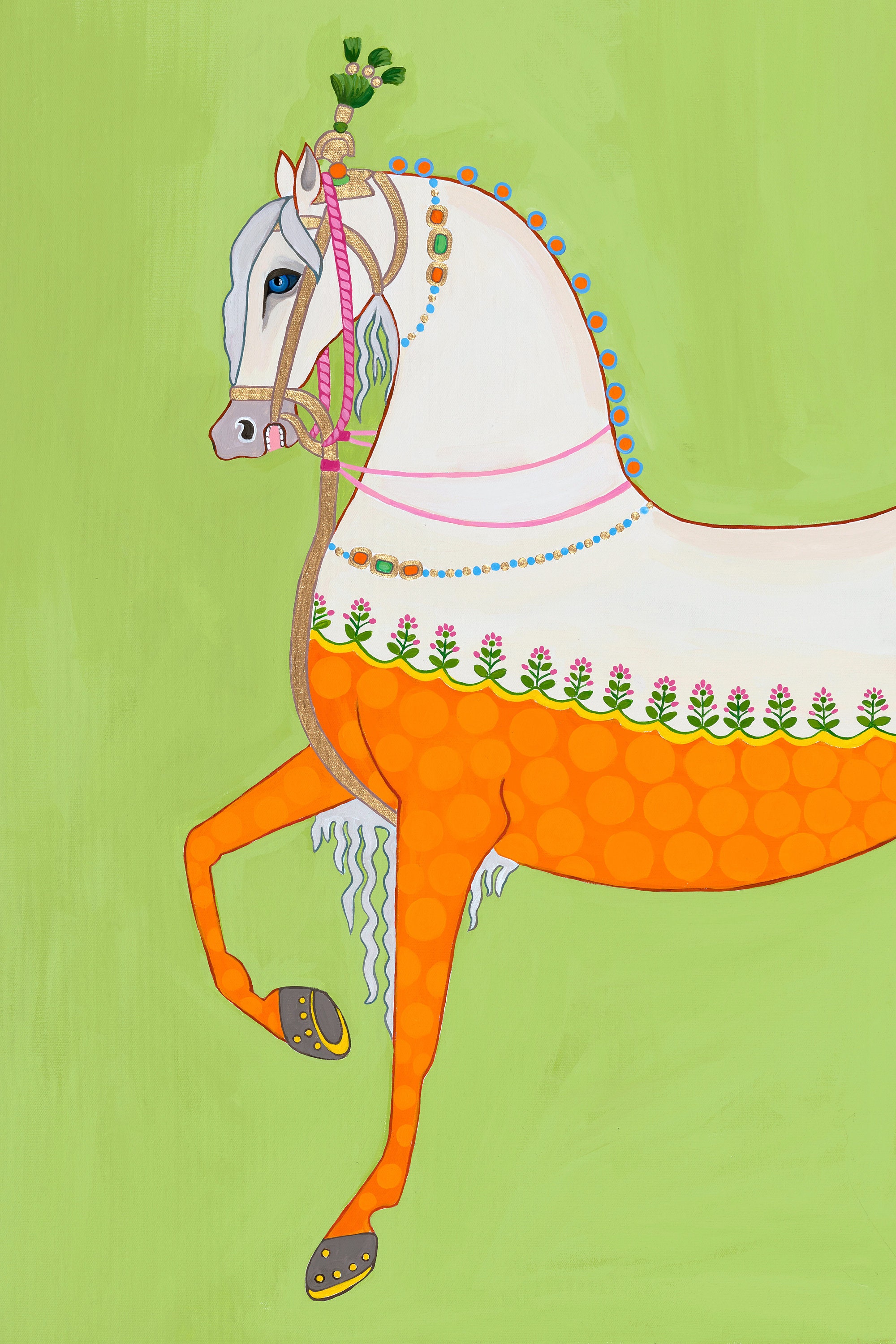Art Print Preppy Horse With Indian Pattern Tassels and Pom - Etsy UK