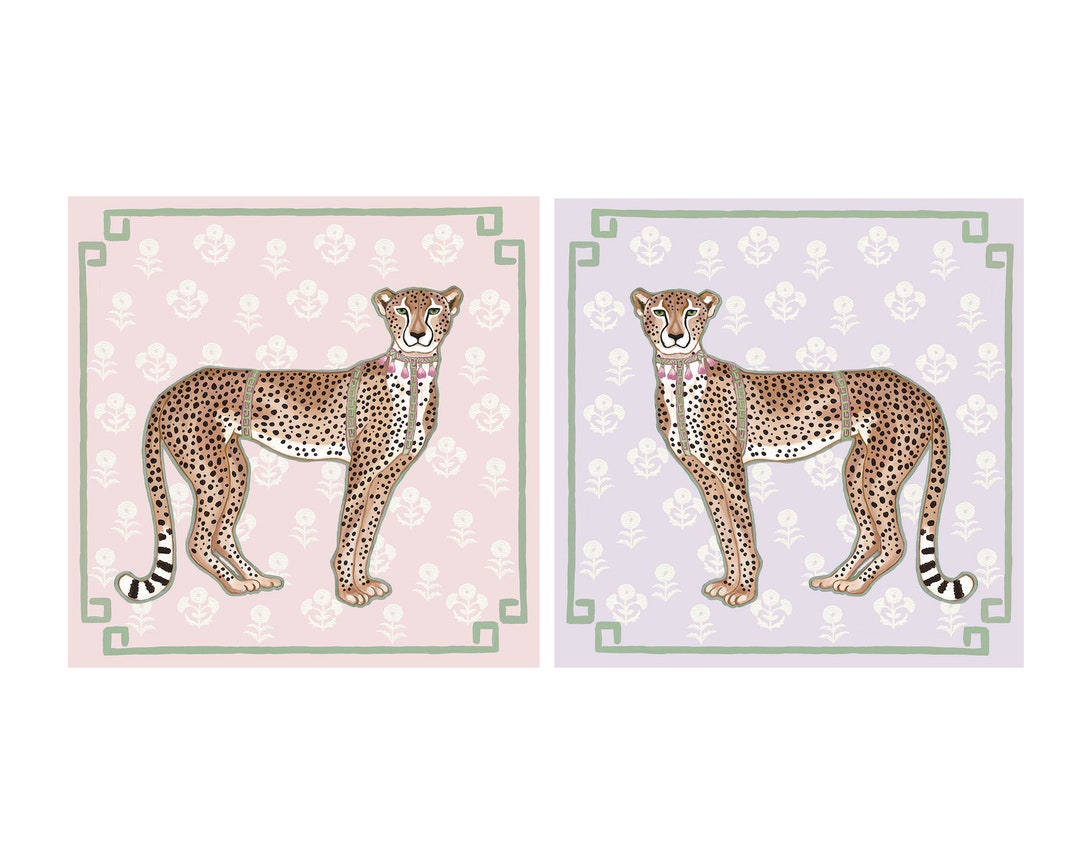 Two Art Prints Chinoiserie Cheetah With Mughal Flowers ...