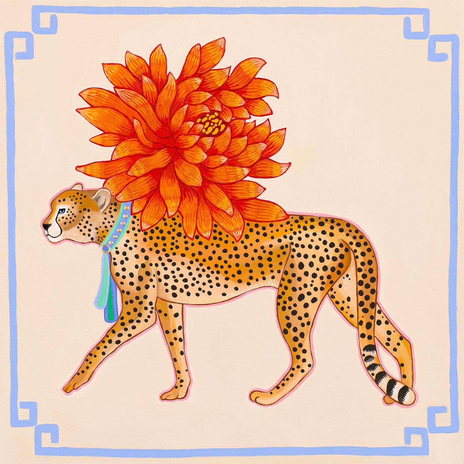 Two Art Prints Chinoiserie Cheetah and Leopard With Asian | Etsy