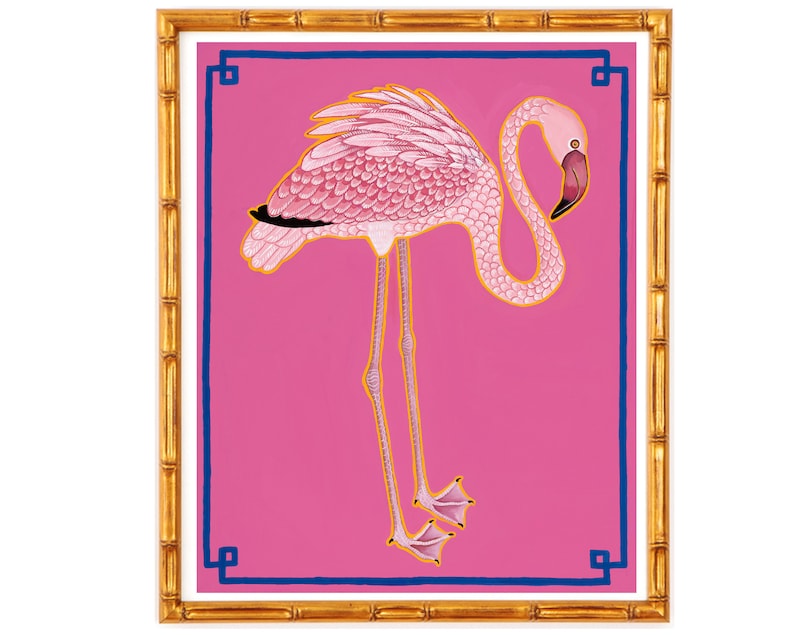 Art Print Preppy Chinoiserie Flamingo - Etsy