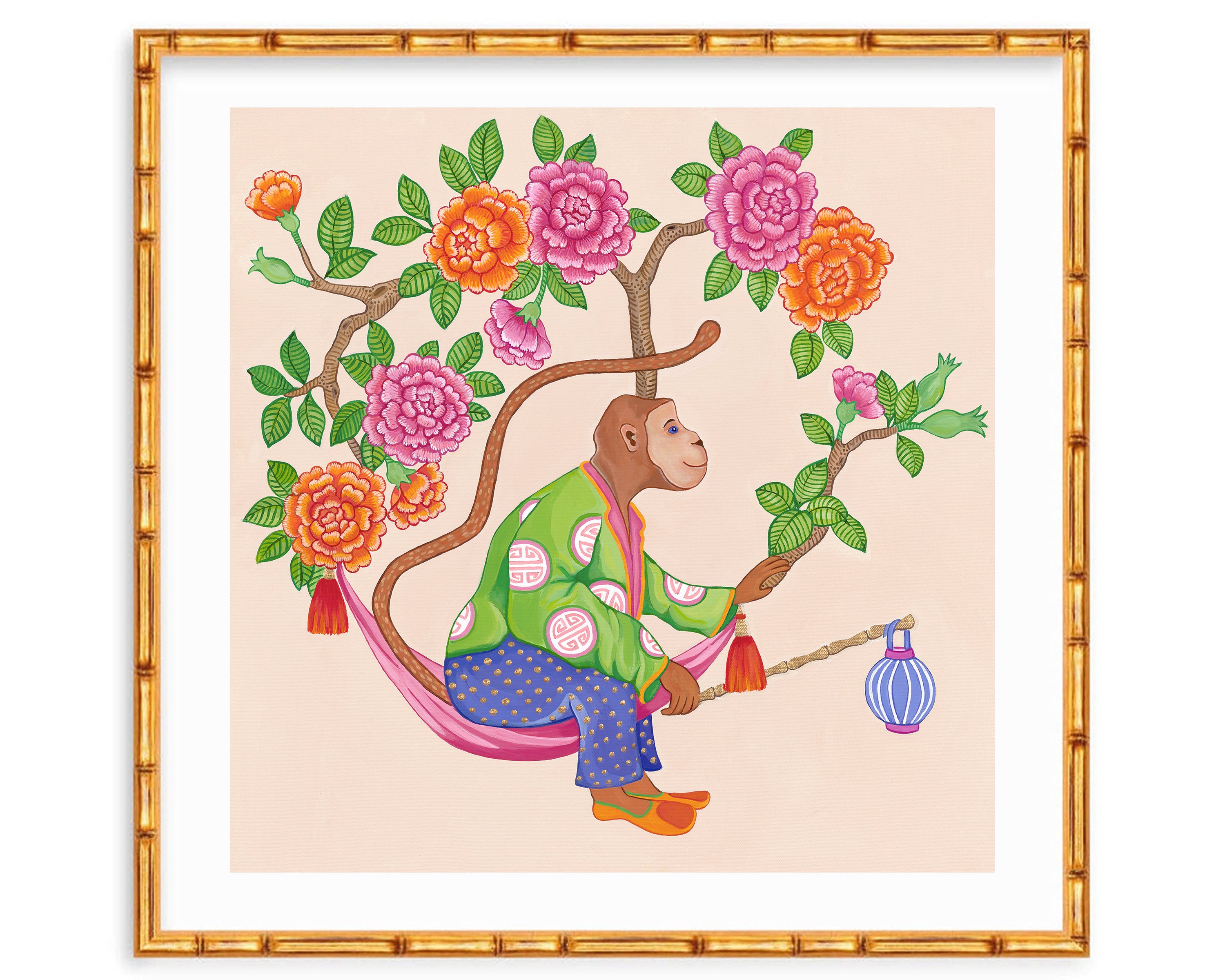 Two Art Prints Chinoiserie Monkeys With Peonies and Roses - Etsy