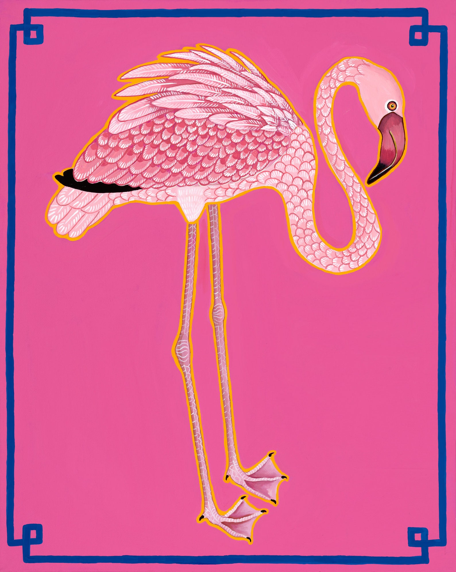 Art Print Preppy Chinoiserie Flamingo | Etsy