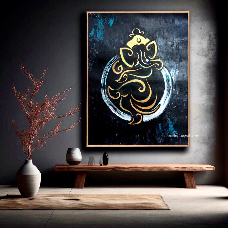 Gold Ganesha Painting on Canvas | Original Abstract Painting | Hand ...