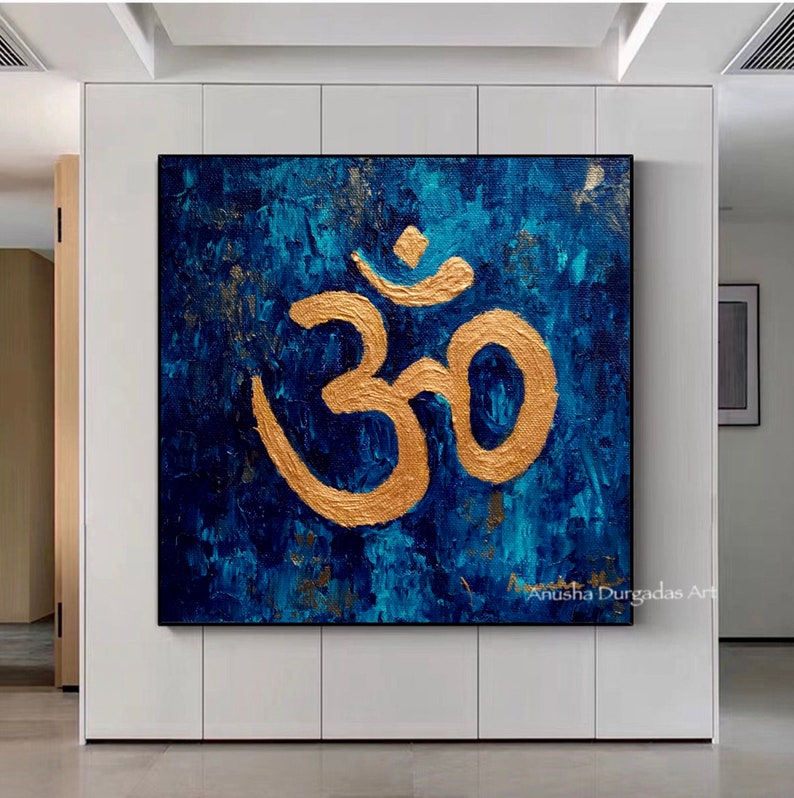 Abstract Om Painting Golden OM Indian Decor OM Shanthi Minimalist Wall ...