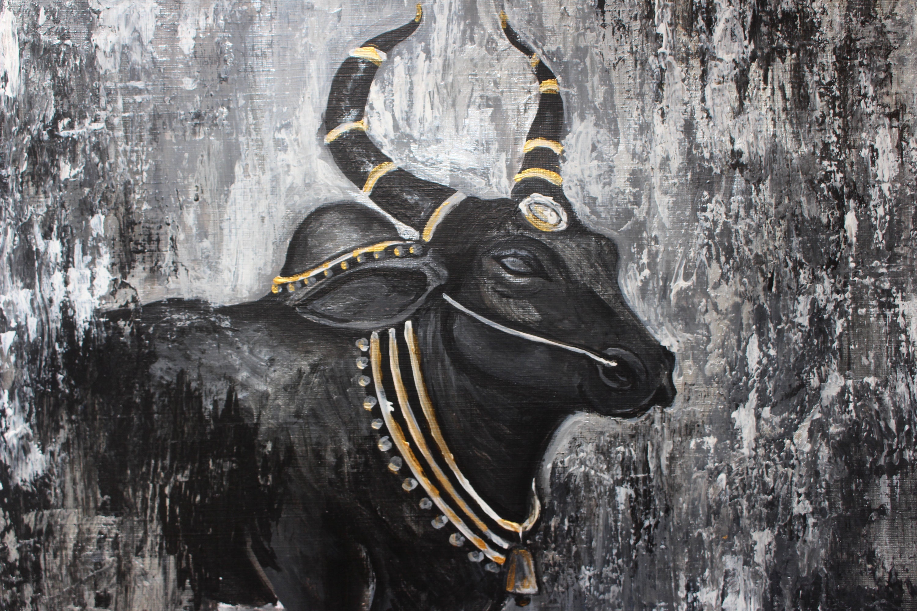 Large Abstract Cow Painting | Nandi | Knife Painting | Large Animal Art ...