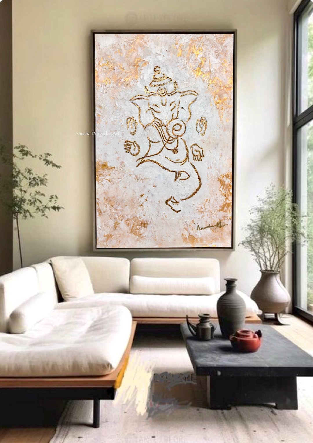 Abstract Ganesha Painting | Handmade Painting | White & Gold Abstract ...