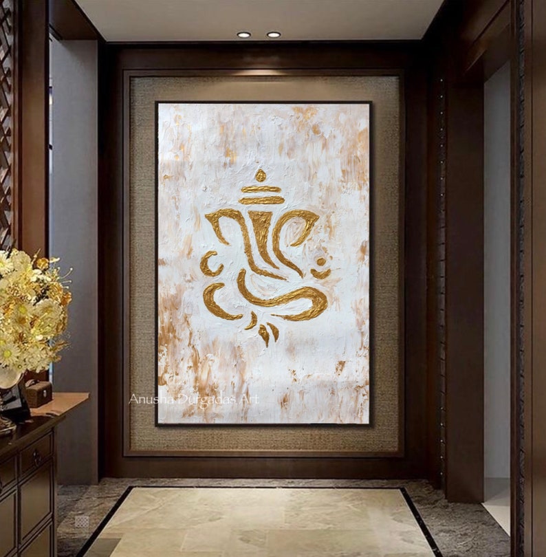 Modern Abstract White and Gold Ganesha Abstract Painting | Textured Art ...