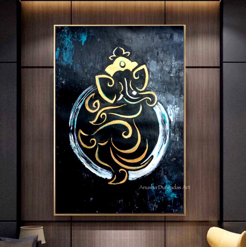 Gold Ganesha Painting on Canvas | Original Abstract Painting | Hand ...