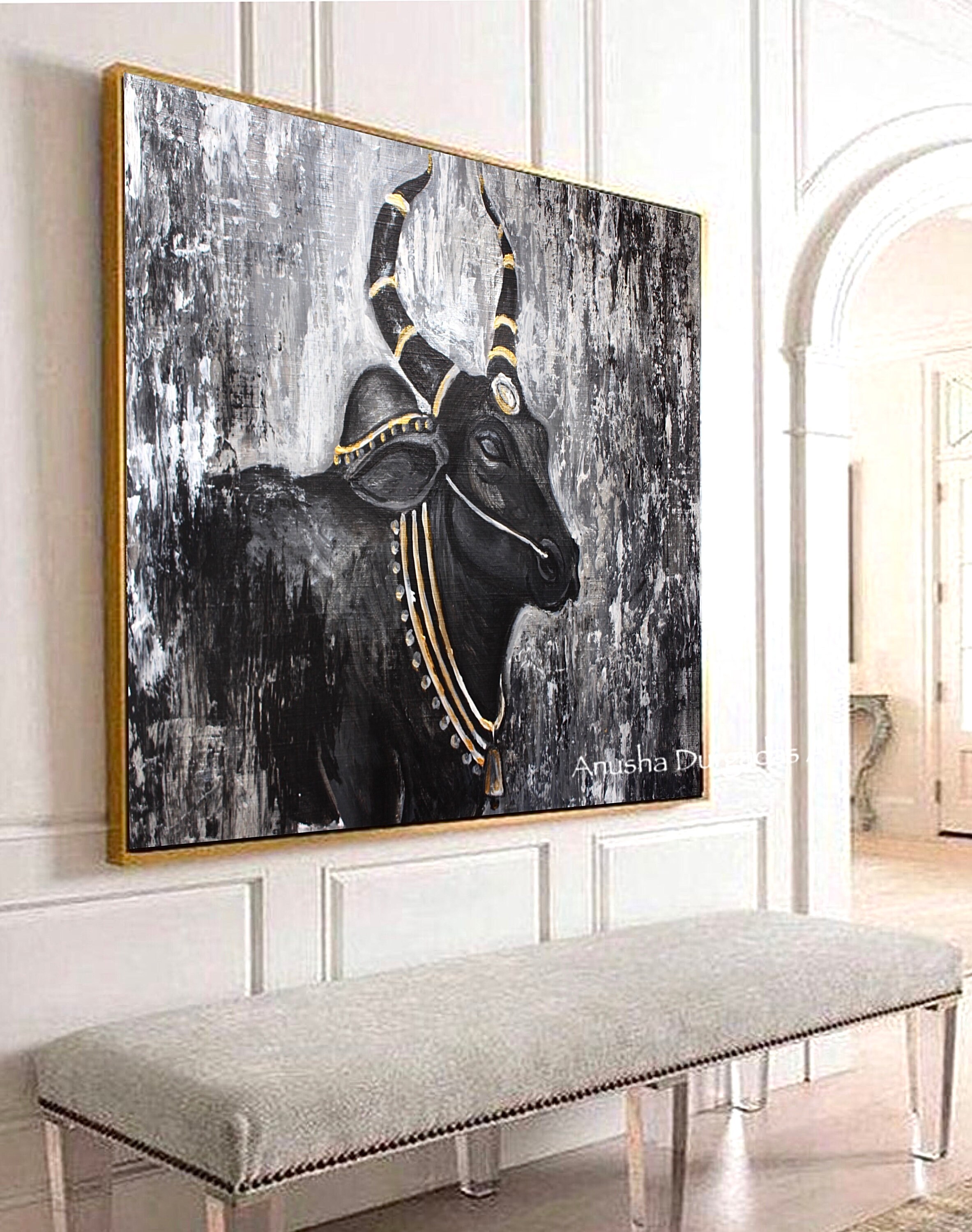Large Abstract Cow Painting | Nandi | Knife Painting | Large Animal Art ...