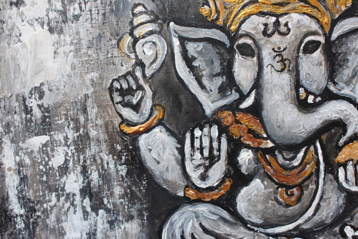 Ganesha Abstract Painting | Indian Wall Decor | Black and White Art ...