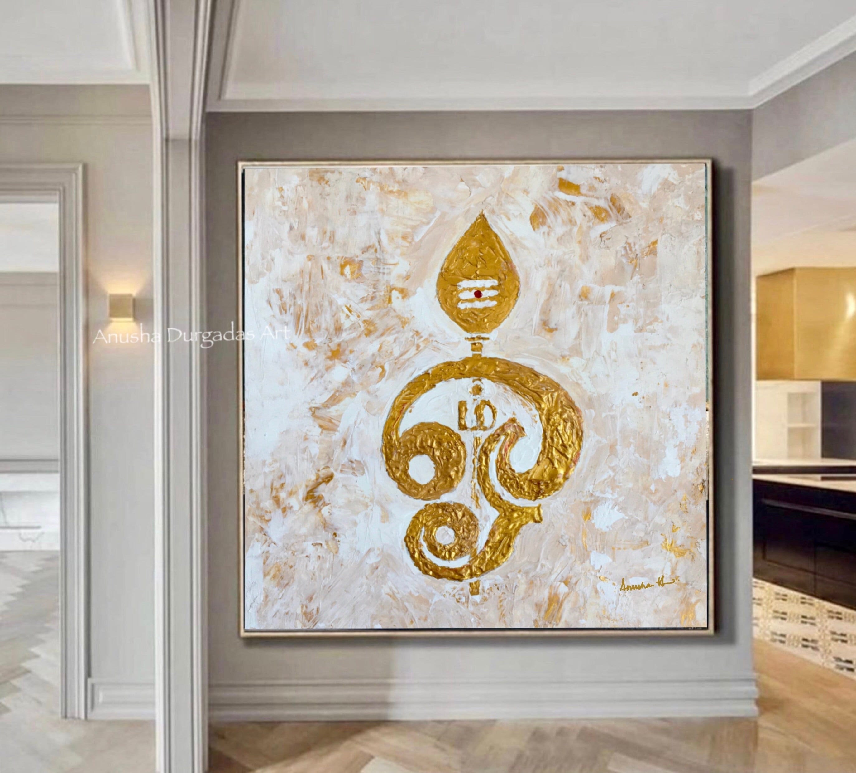 Golden Om in Tamil Painting | Abstract Art | Indian Decor | OM Shanthi ...