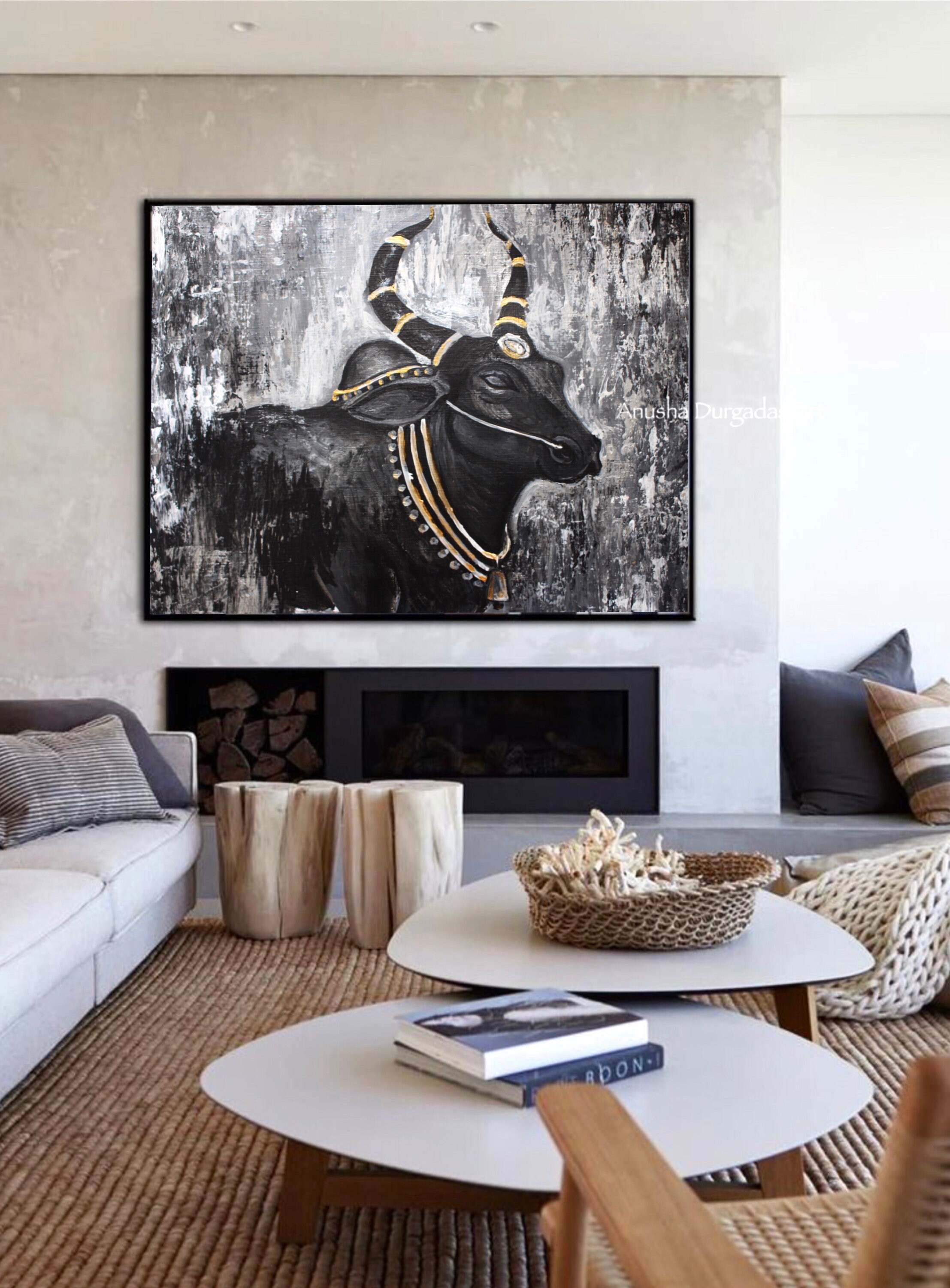 Large Abstract Cow Painting | Nandi | Knife Painting | Large Animal Art ...