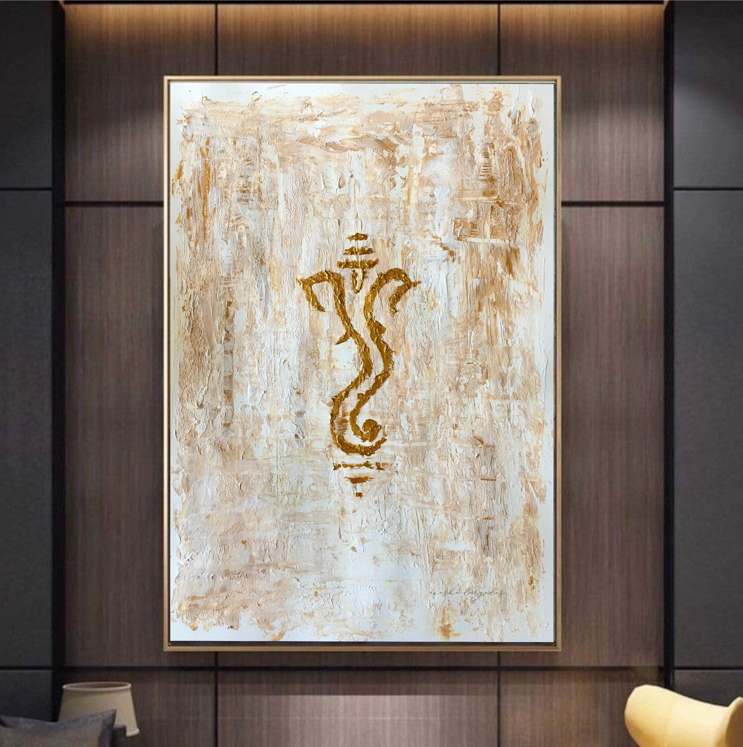 Textured Ganesha Painting | Abstract Indian Wall Art, Gold Bronze - Etsy