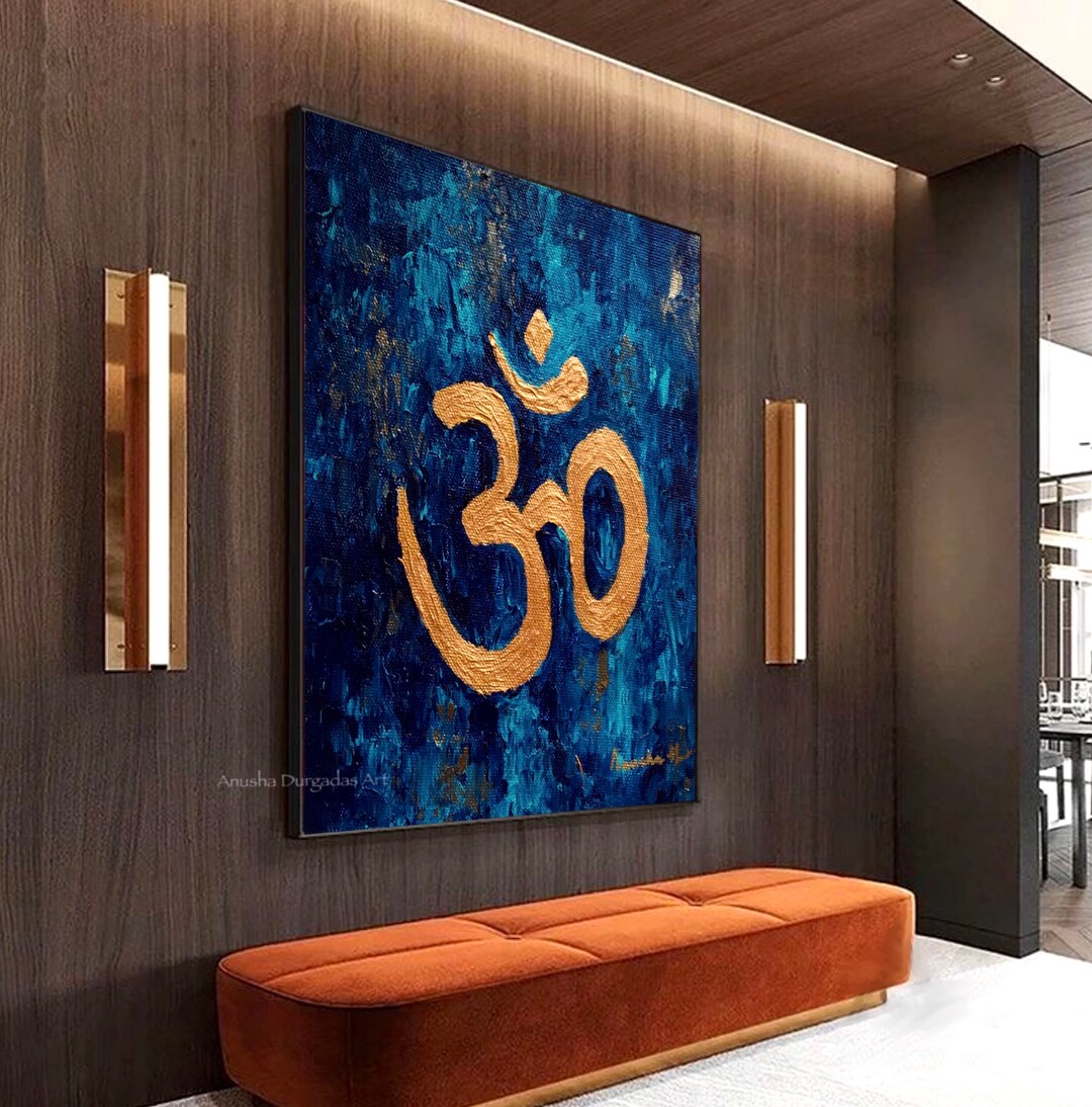 Abstract Om Painting Golden OM Indian Decor OM Shanthi Minimalist Wall ...