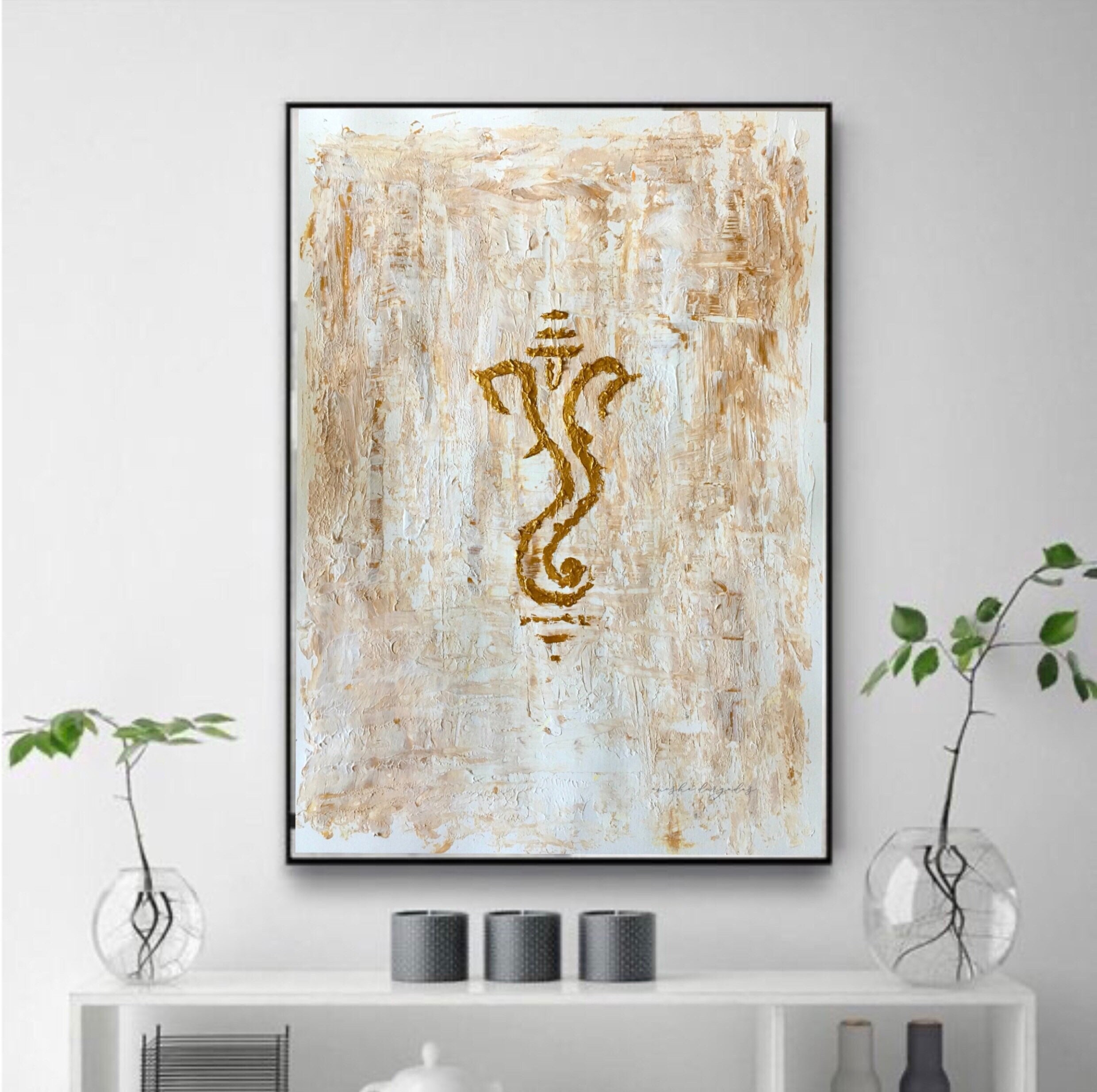 Textured Ganesha Painting | Abstract Indian Wall Art, Gold Bronze - Etsy