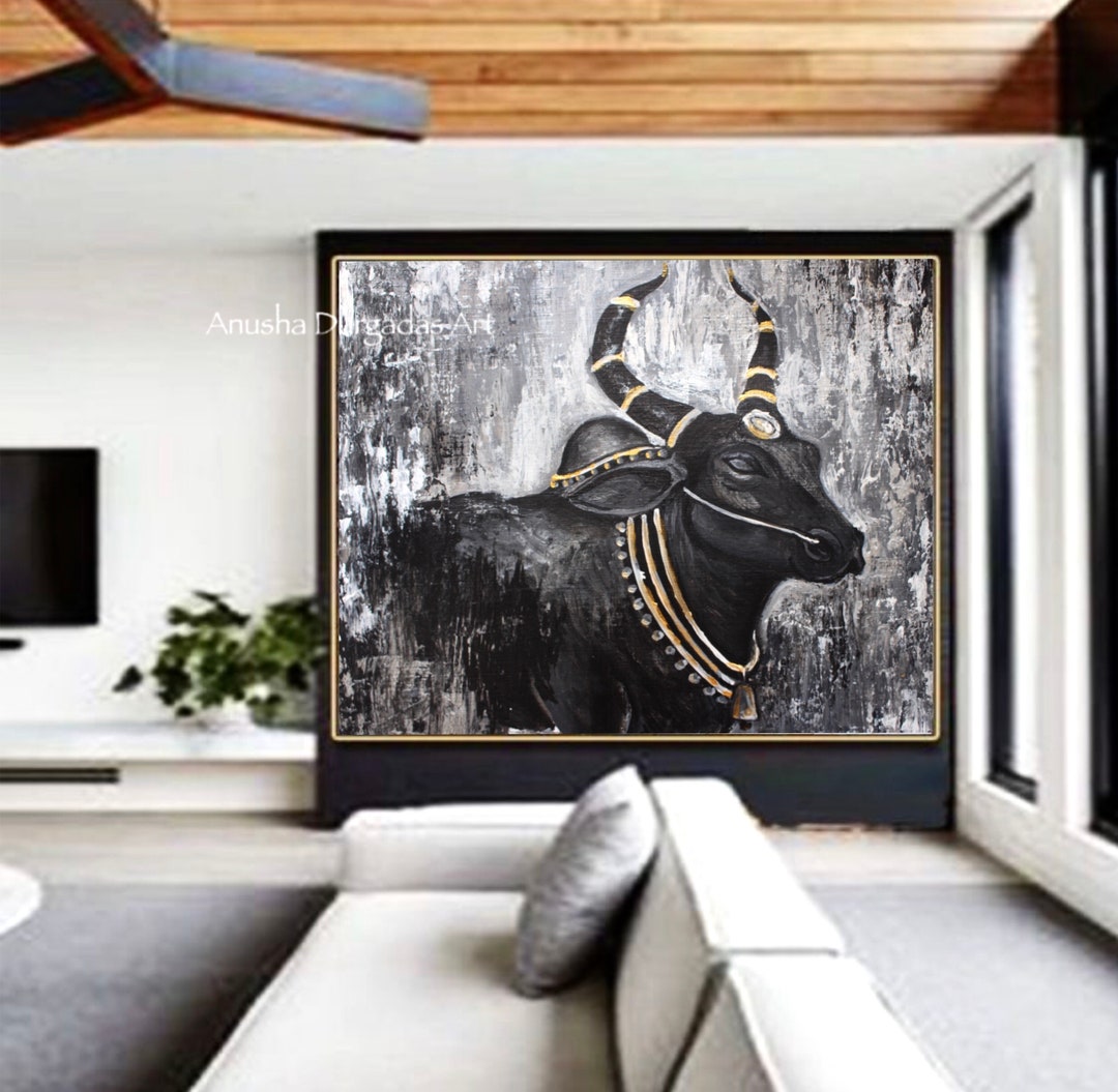 Large Abstract Cow Painting | Nandi | Knife Painting | Large Animal Art ...