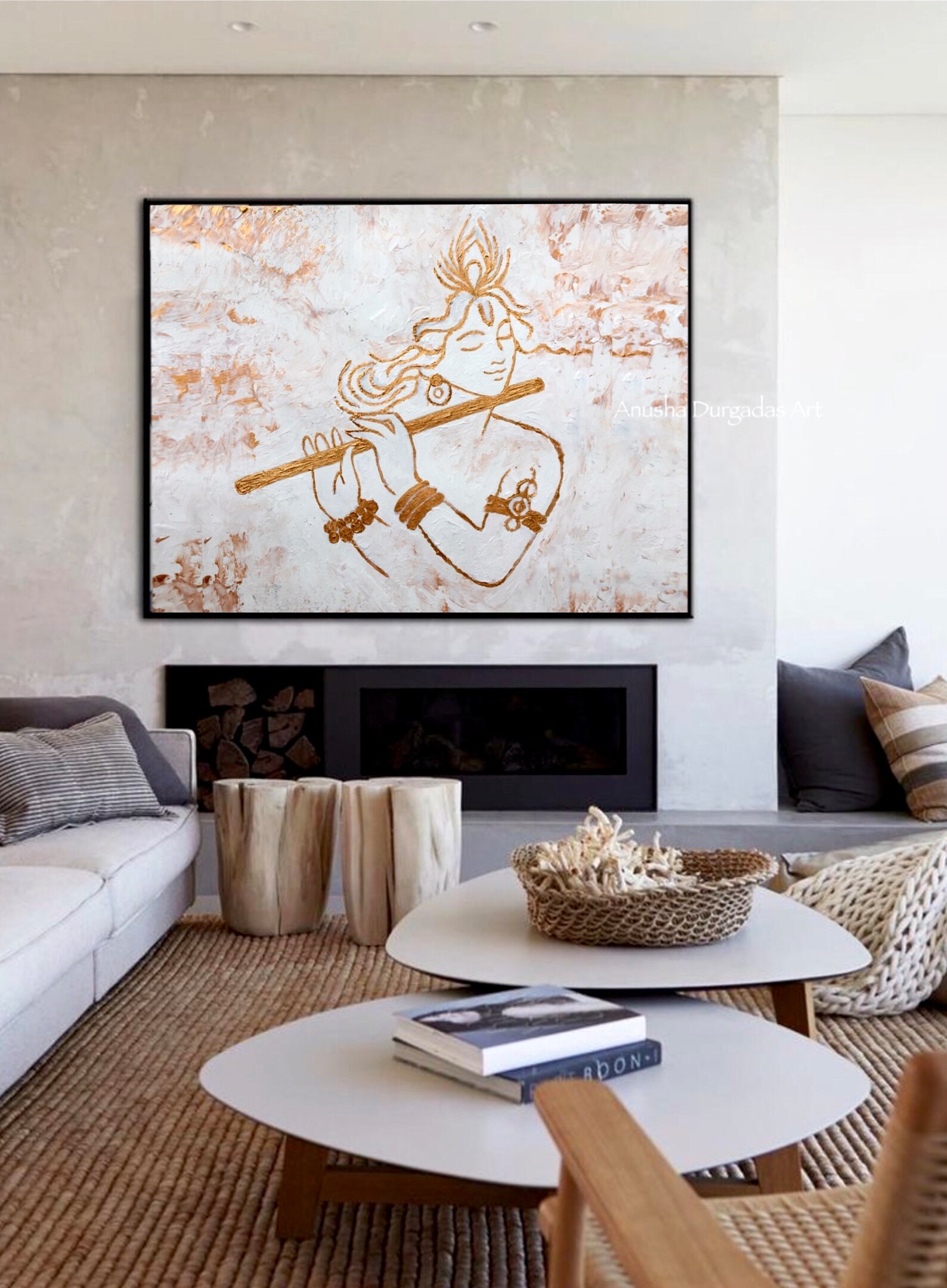 Abstract Krishna Painting | Gold Highlight Acrylic Indian Art - Etsy