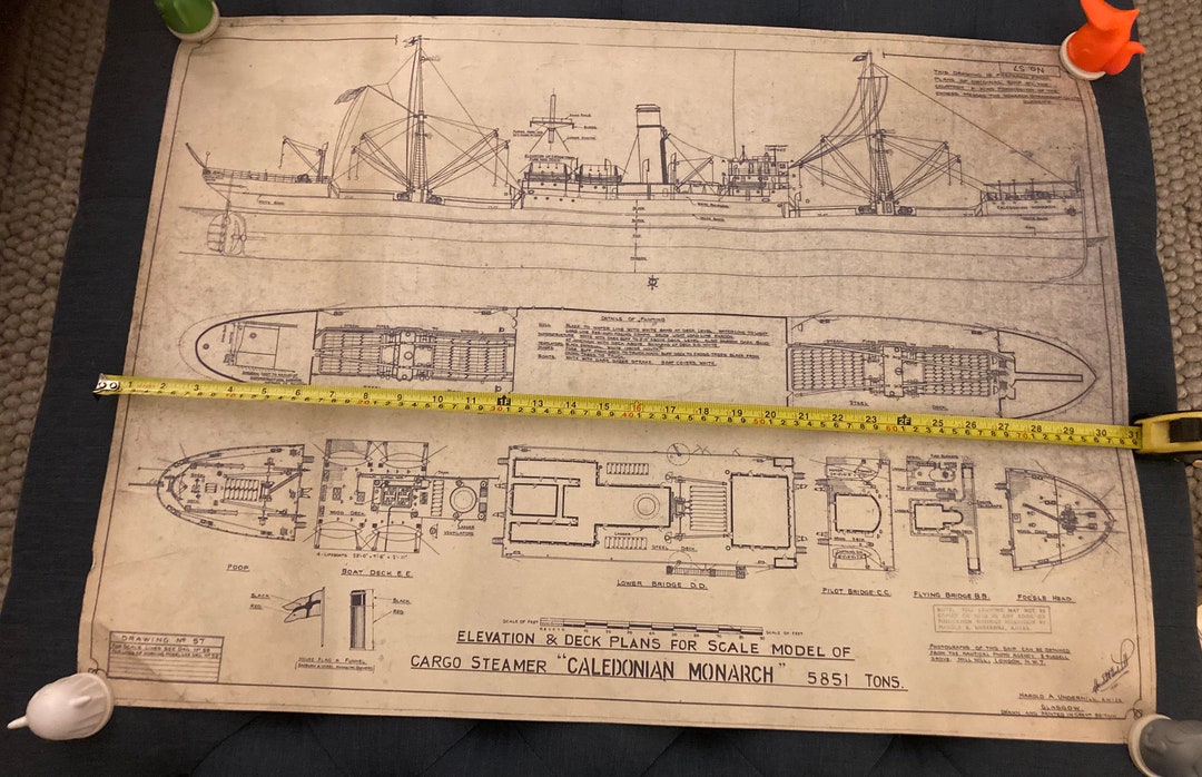 Elevation & Deck Plans of Cargo Steamer Caledonian Monarch - Etsy