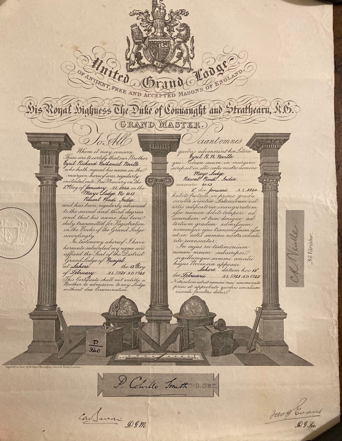 Masonic Certificates Relating to a Cyril R.N. Neville (grand Master) - Etsy