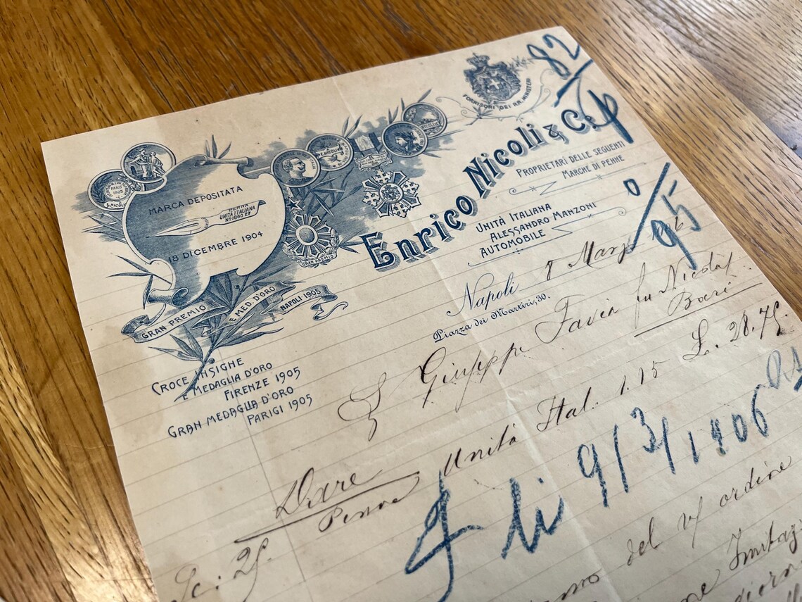 Two Antique Italian Receipts (bari, 1916 & Napoli, 1906) - Etsy