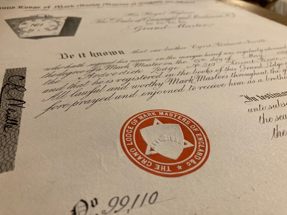 Masonic Certificates relating to a Cyril R.N. Neville Grand | Etsy